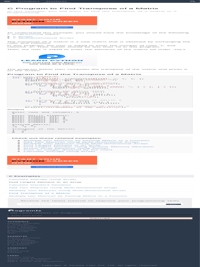 C Program To Find Transpose of A Matrix | PDF | Array Data Type ...
