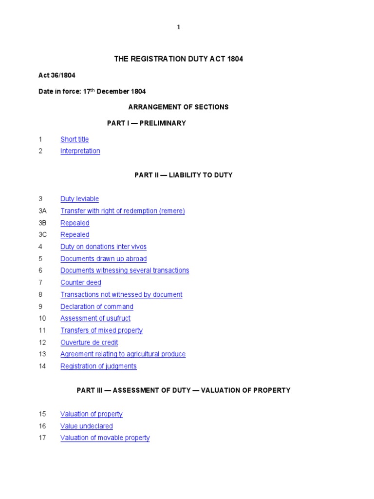 Registration Duty Act Overview | PDF | Real Property | Deed