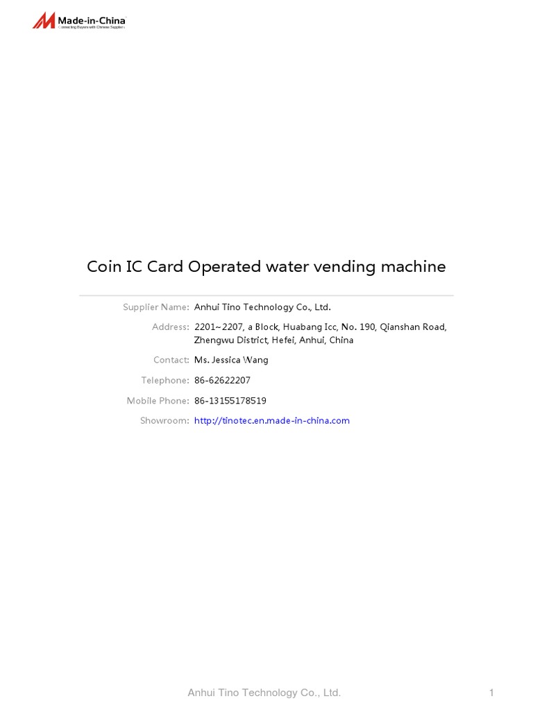 Coin IC Card Operated Water Vending Machine | PDF | Vending Machine ...