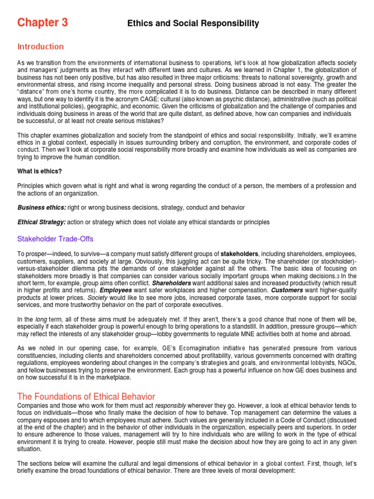 Chapter 3 Handout - Ethics and Social Responsibility | PDF | Global ...