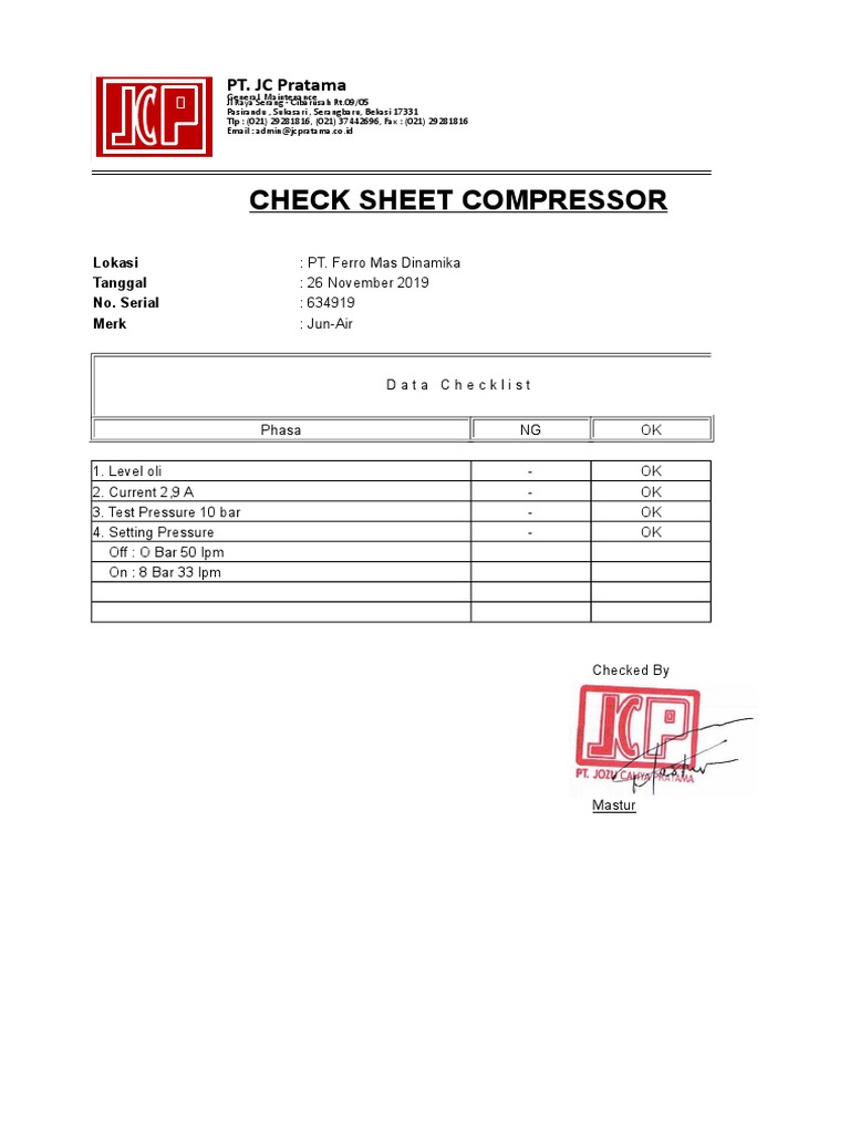 Compressor Maintenance Checklist | PDF