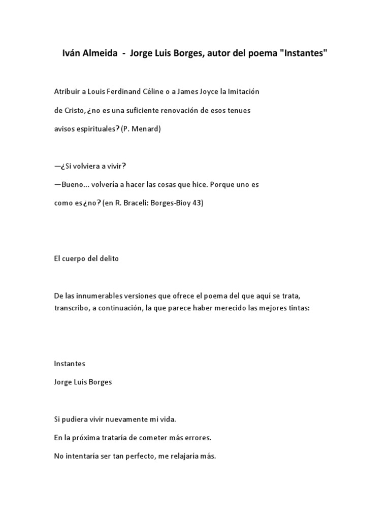 Iván Almeida - Jorge Luis Borges, Autor Del Poema Instantes | PDF ...