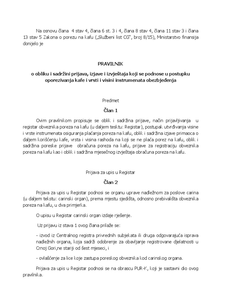 Pravilnik o Kafi Sa Obrascima | PDF
