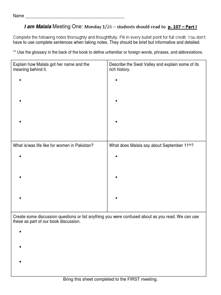 I Am Malala Discussion Notes Guide | PDF | Malala Yousafzai | Violence