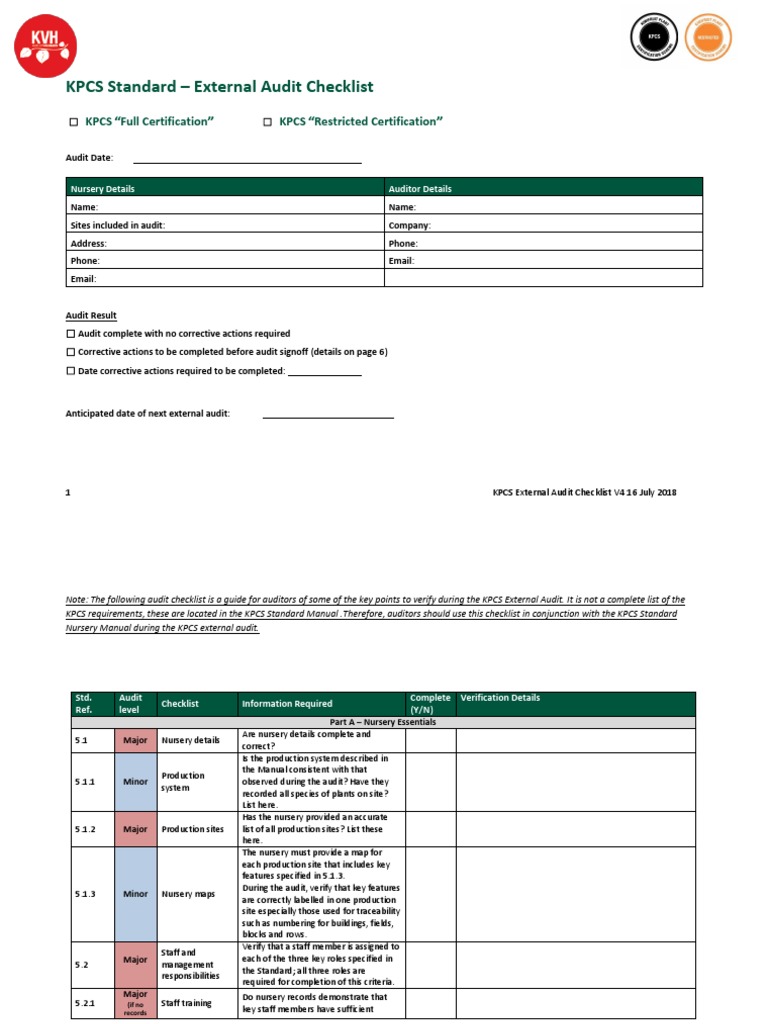 KPCS External Audit Checklist V4 16 July 2018 | PDF | Plant Nursery ...