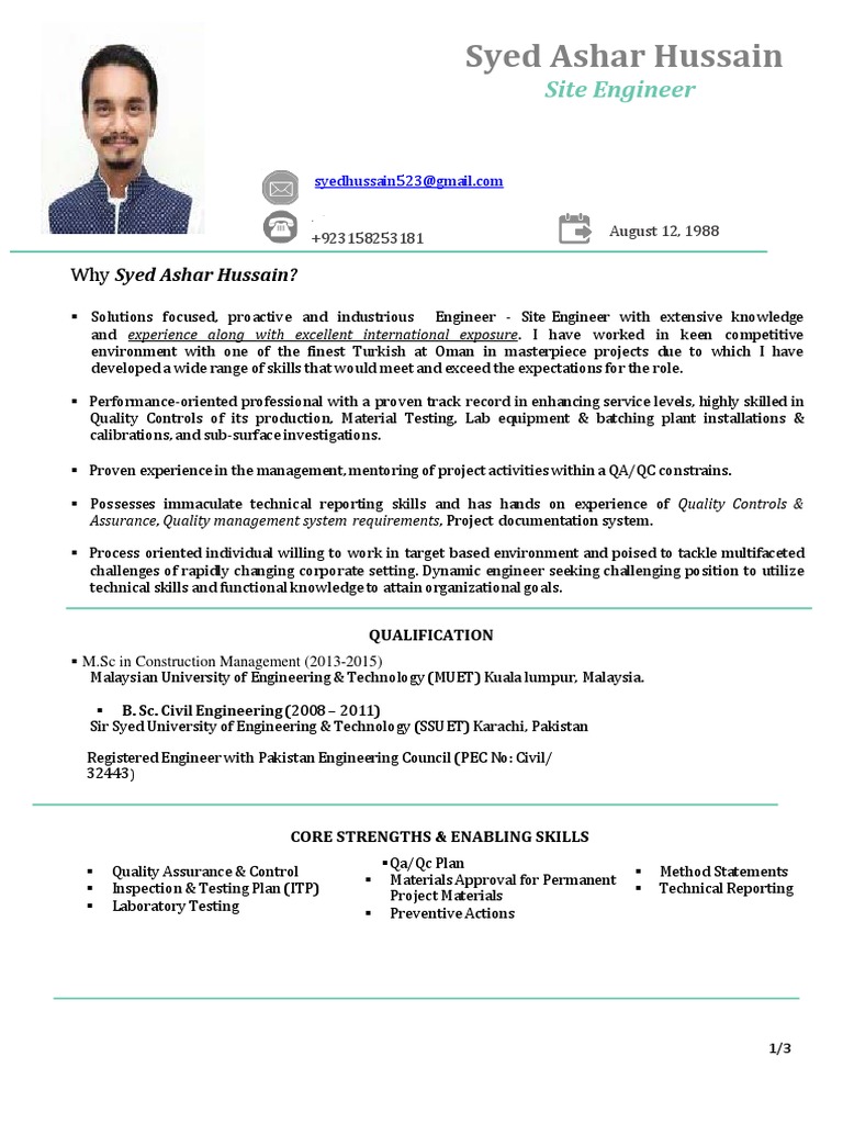 Syed Ashar Hussain CV | PDF | Quality Assurance | Engineering