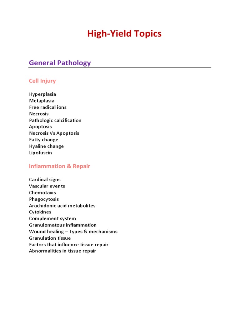 MBBS Pathology-High-Yield Topics | PDF | Anemia | Neoplasms