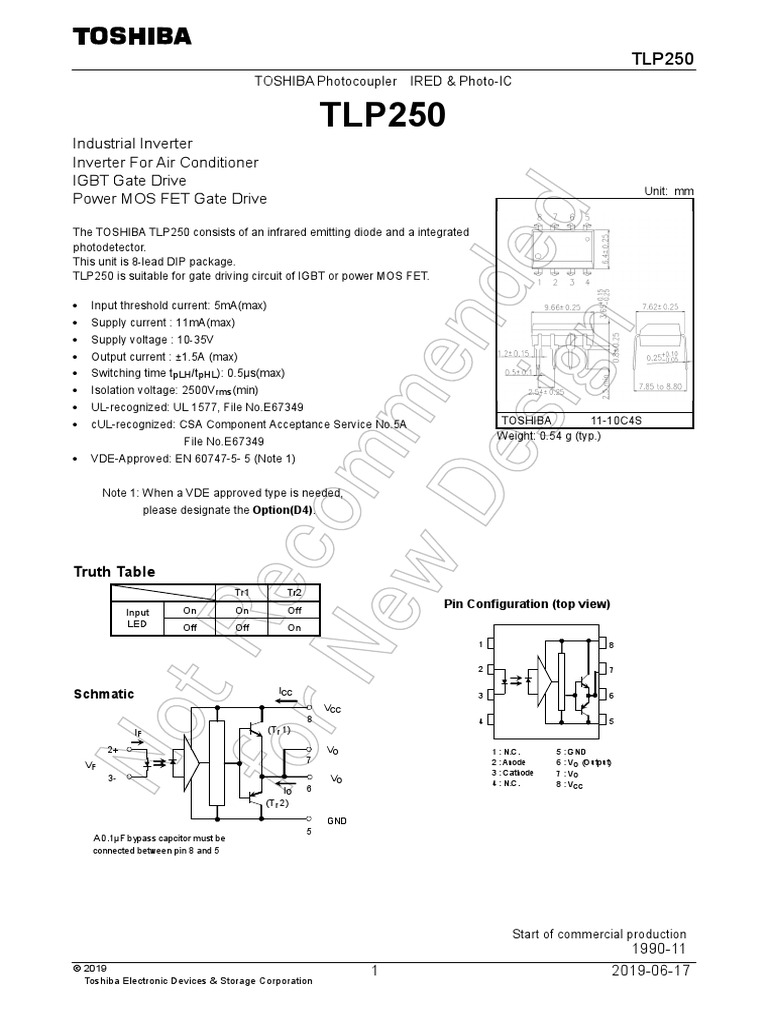 TLP250 Datasheet en 20190617 | PDF | Reliability Engineering | Capacitor