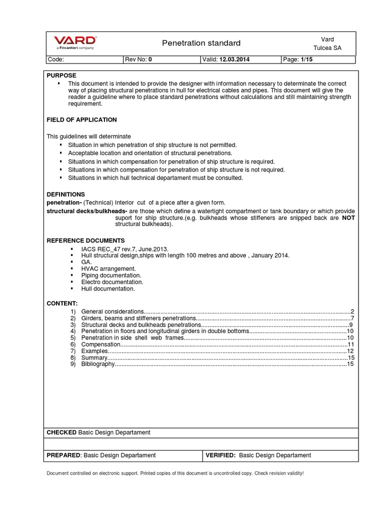 VARD 848-851 Guideline - Hull - Penetration Standard | PDF | Deck (Ship ...