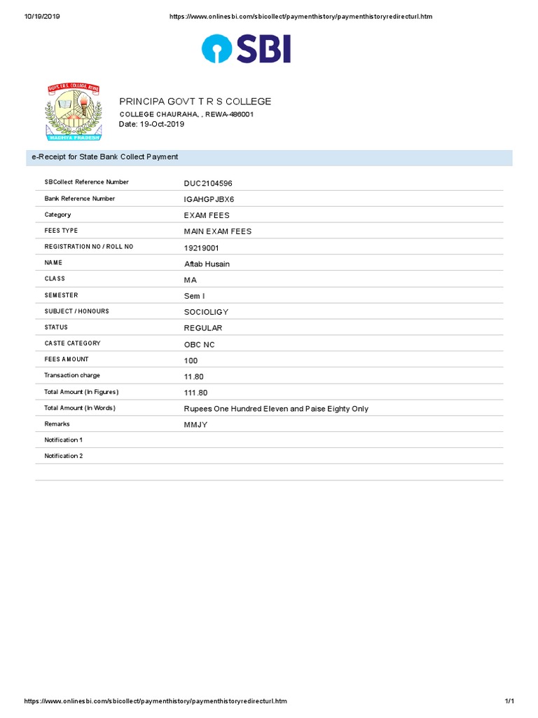 Exam Fees Paymenthistoryredirecturl | PDF