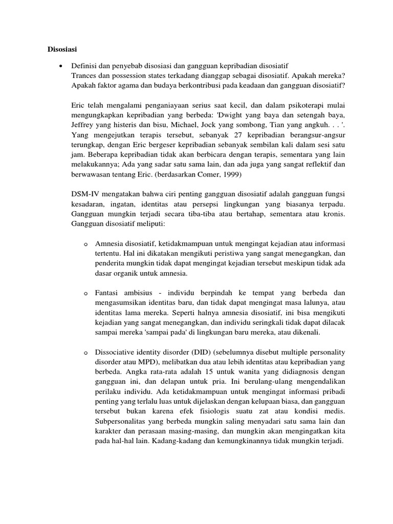Disosiasi dan Gangguan Identitas | PDF