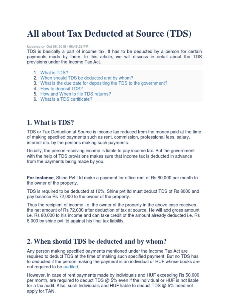 All About Tax Deducted at Source | PDF | Taxes | Income Tax