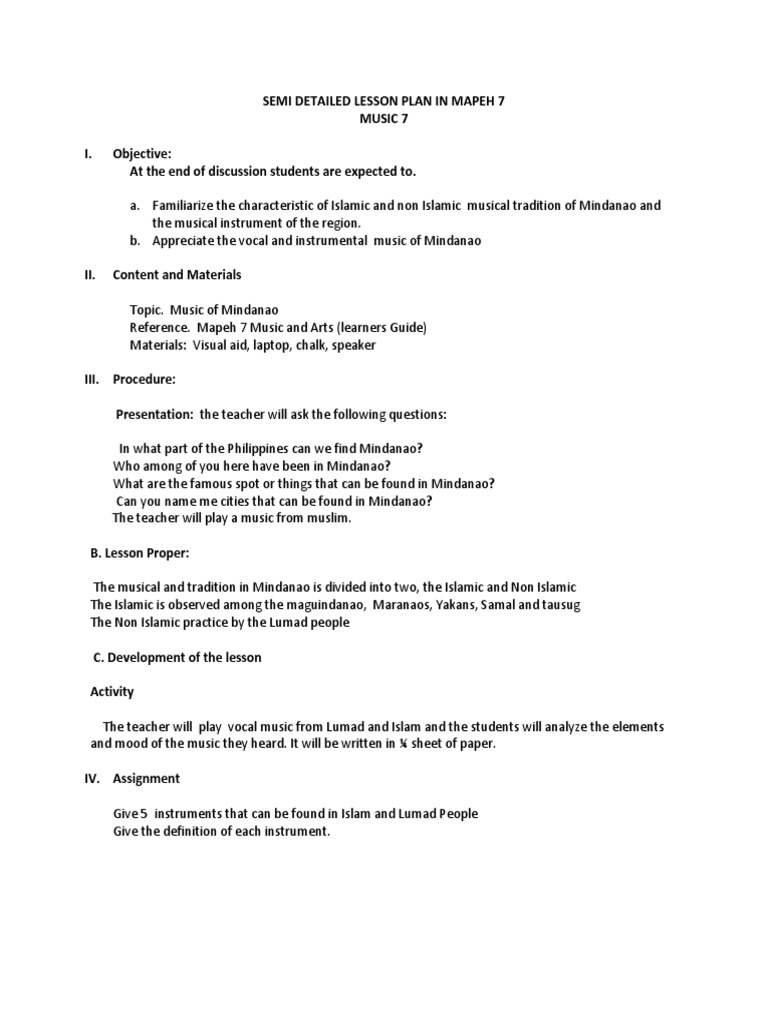 SEMI DETAILED LESSON PLAN IN MAPEH 7 3rd | PDF