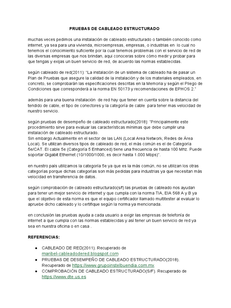 Pruebas de Cableado Estructurado Eli PDF | PDF | Electrónica | Tecnología de información y ...
