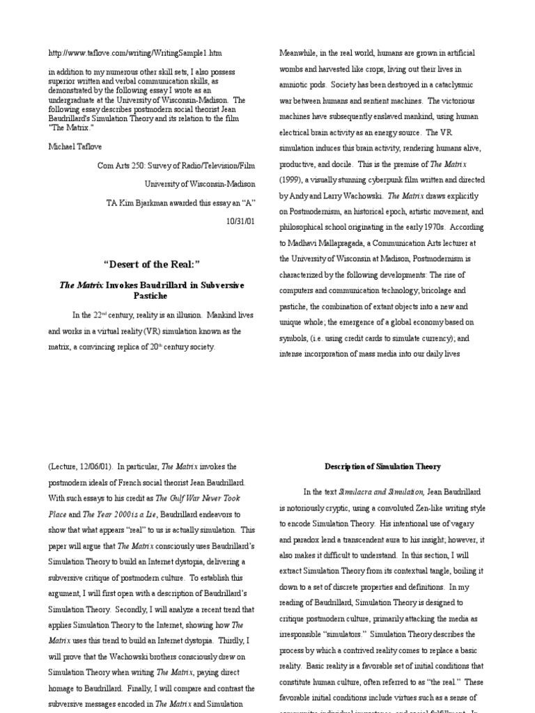 Desert of the Real: The Matrix Invokes Baudrillard in Subversive ...