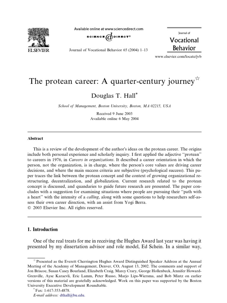 The Protean Career: A Quarter-Century Journey: Douglas T. Hall | PDF ...