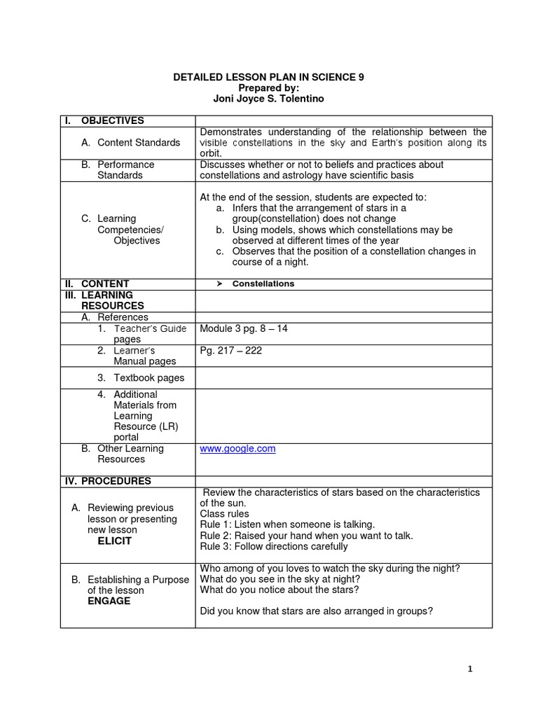 LP - Constellations | PDF | Lesson Plan | Stars