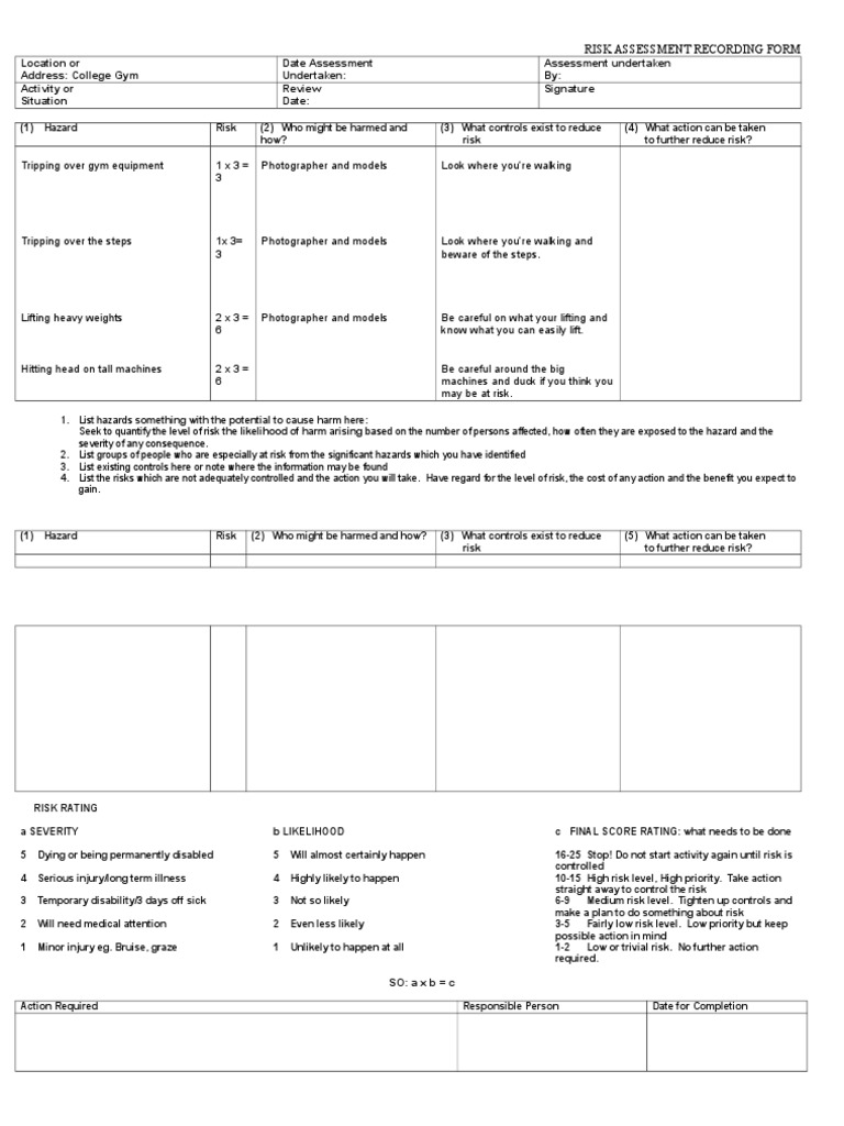 Risk Assessment Template Gym | Download Free PDF | Risk Assessment | Risk