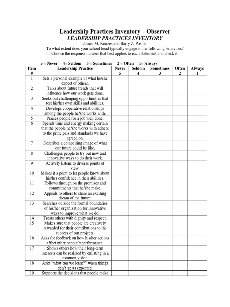 Leadership Practices Inventory Observer | Download Free PDF ...