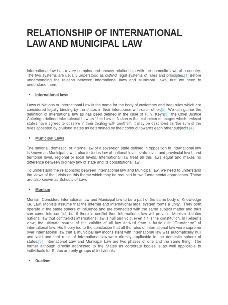 Navigating the Complex Relationship between International Law and Municipal Law: An Analysis of ...