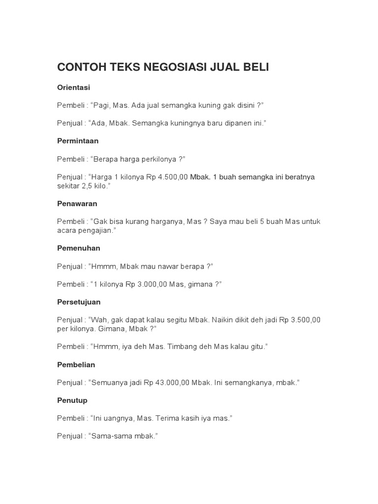 Contoh Teks Negosiasi Jual Beli | PDF