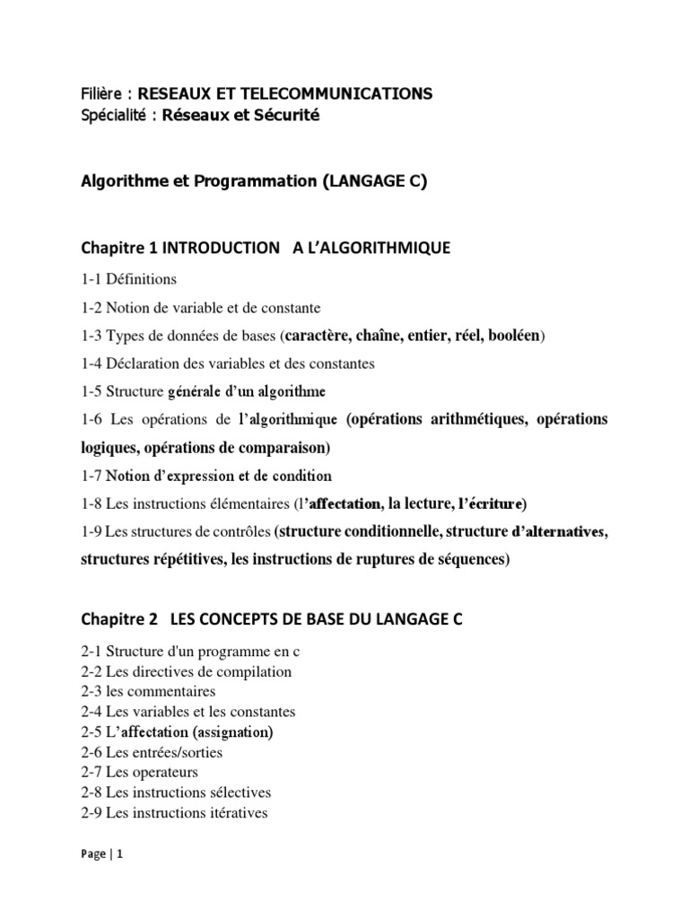 Introduction à l'Algorithmique en C | PDF