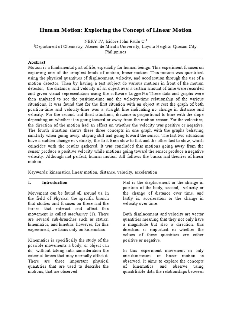 Physics Lab #1 Linear Motion | PDF | Velocity | Kinematics