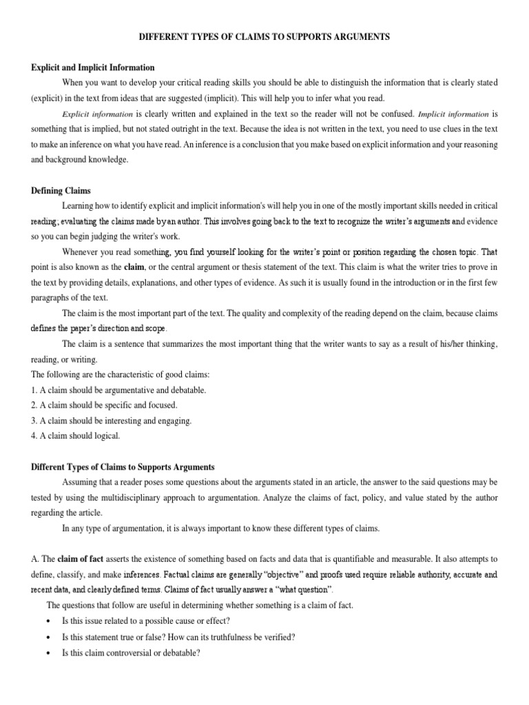 Analyzing Different Types of Claims and Their Role in Strengthening ...