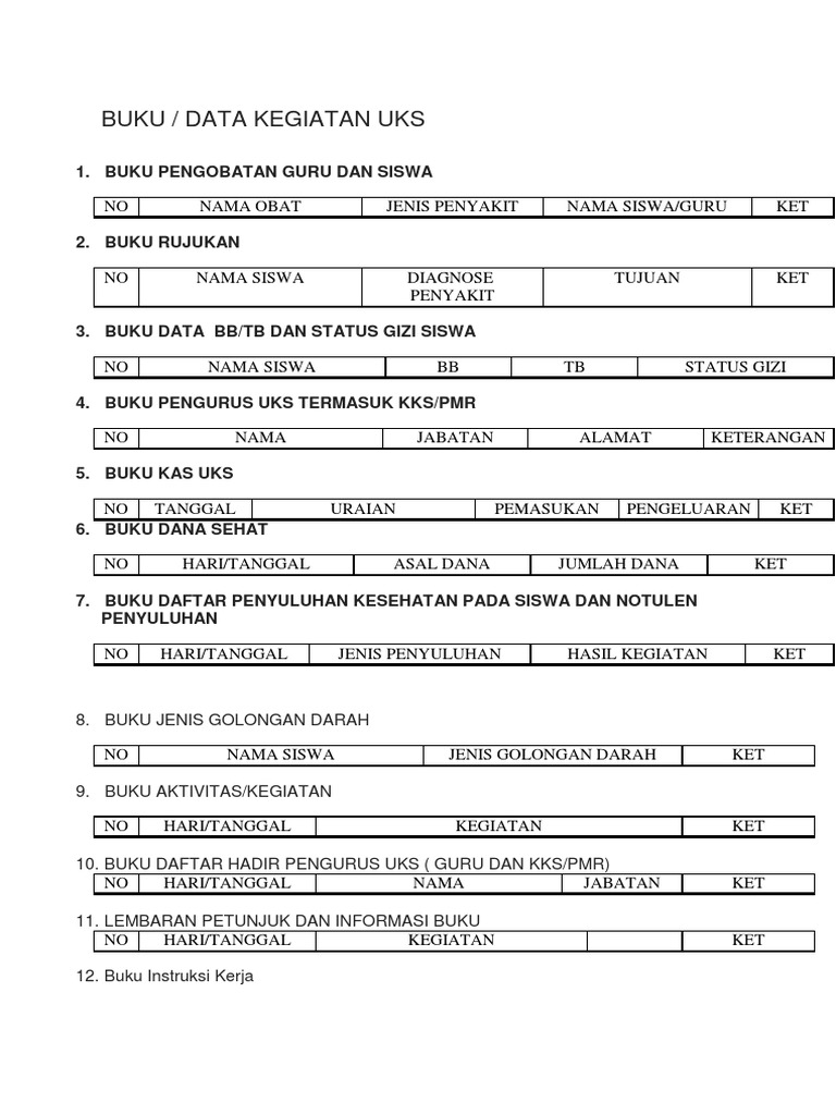 Buku Administrasi Uks | PDF