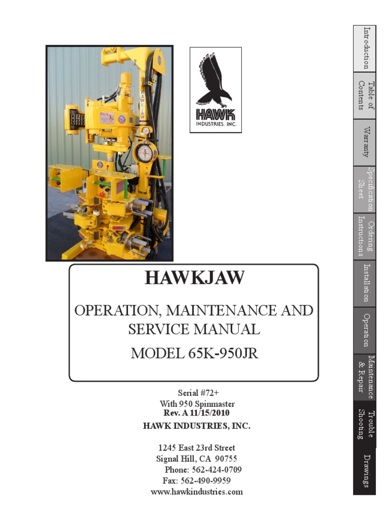 Hawkjaw Iron Roughneck 65K-950JR Operations Maintenance Parts Manual ...