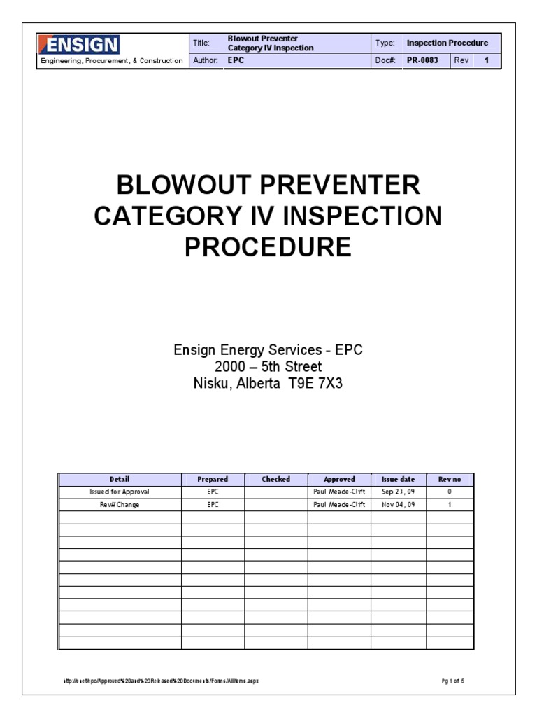 Blowout Preventer Category IV Inspection - Rev1 | PDF | Mechanical ...