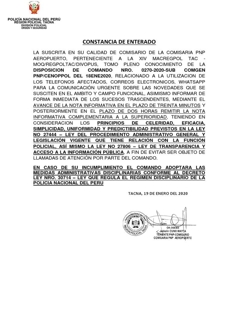 Constancia de Enterado Nota Inf. | PDF