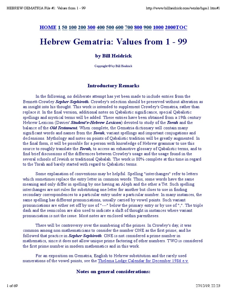 HEBREW GEMATRIA File #1: Values From 1 - 99 PDF | PDF | Hermetic ...
