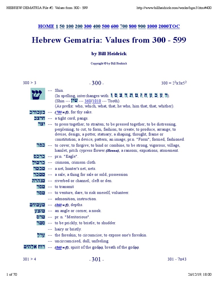 HEBREW GEMATRIA File #2: Values From 300 - 599 | PDF