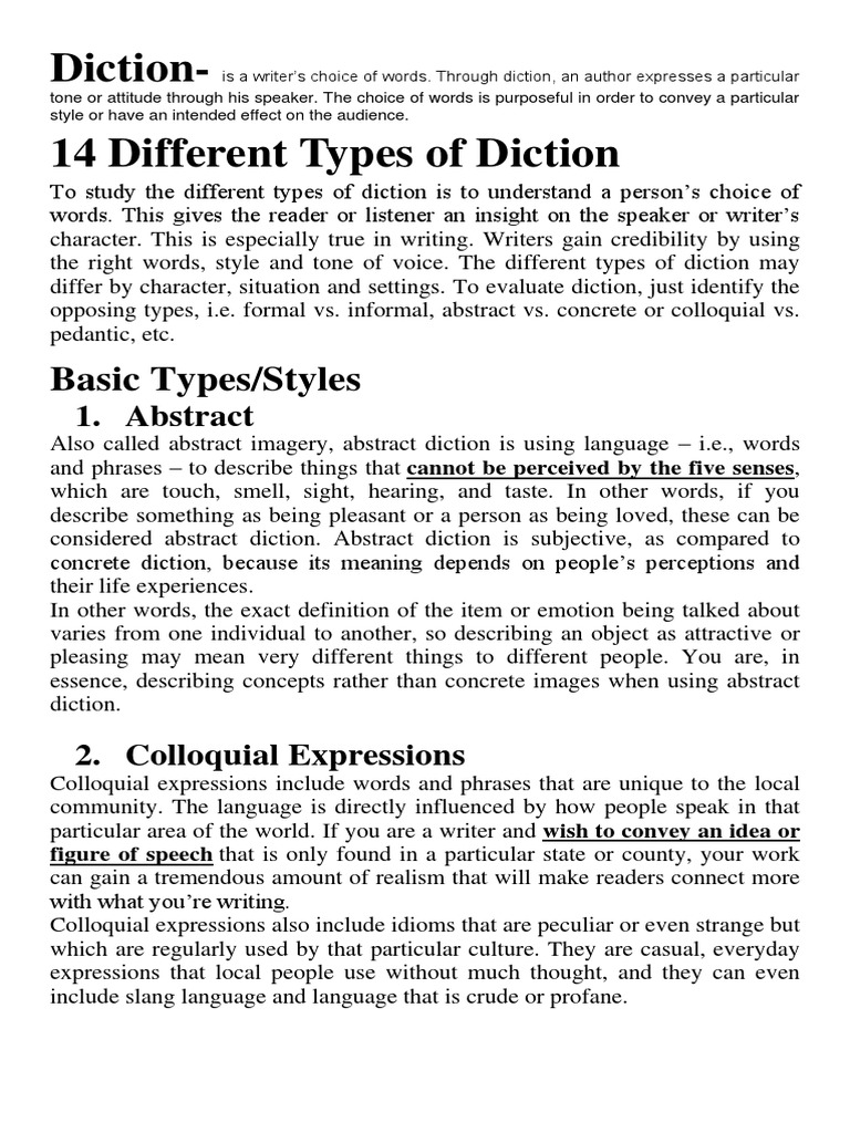 14 Different Types of Diction Notes | PDF | Slang | Perception