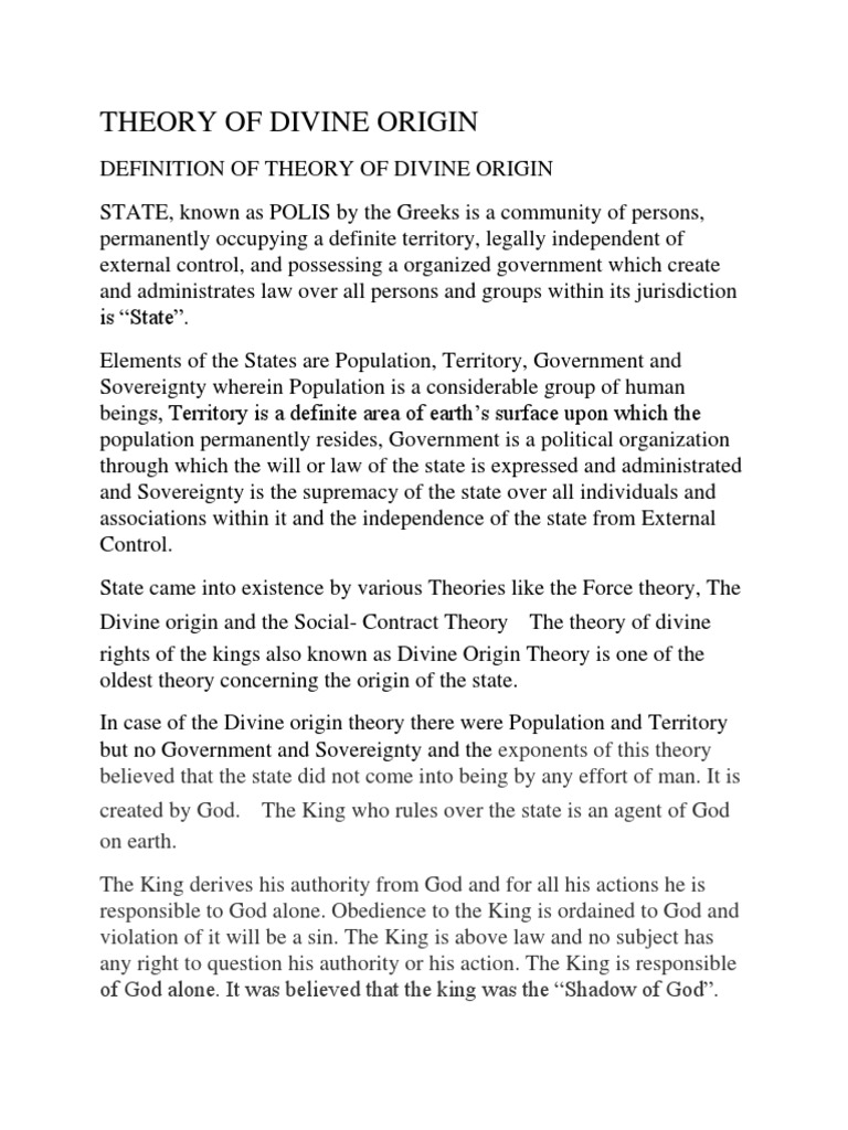 Divine Origin Theory of State Explained | PDF | Sovereignty | Monarchy