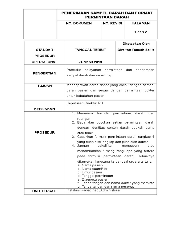 Penerimaan Sampel Darah | PDF