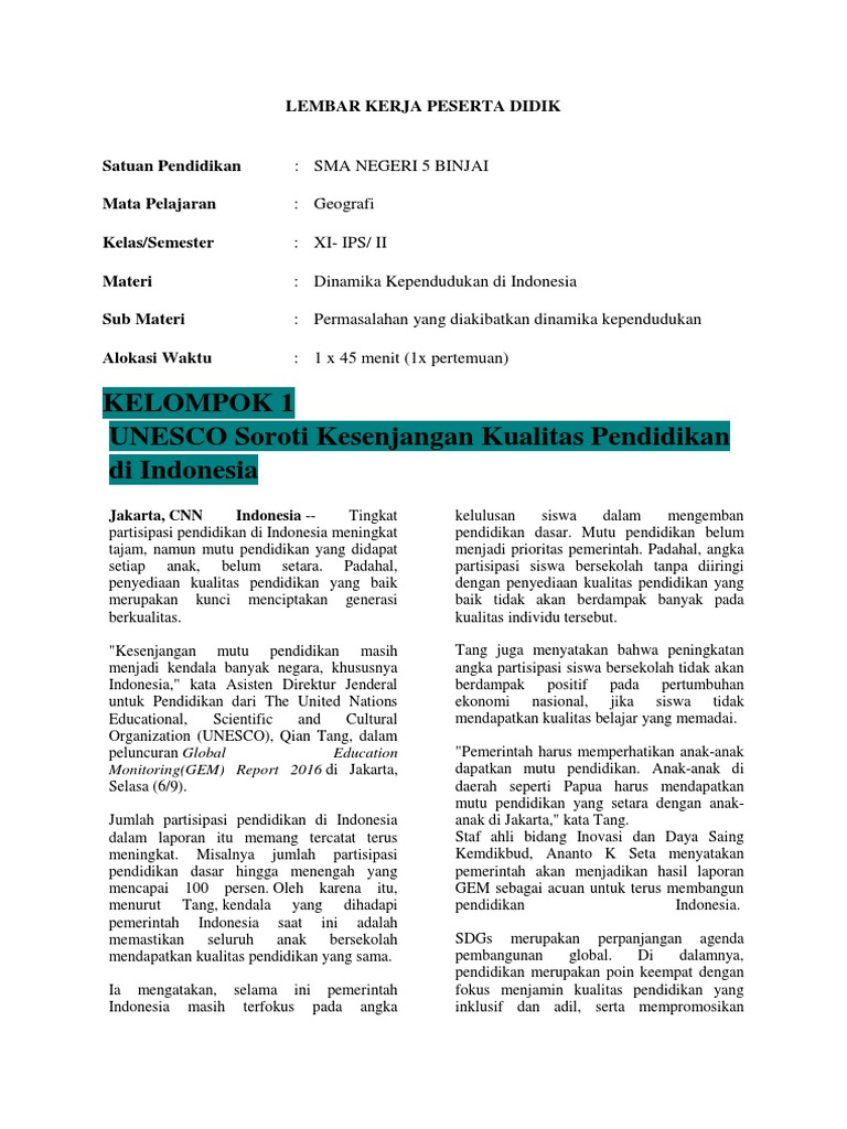 LKPD Masalah Kependudukan FIKS | PDF