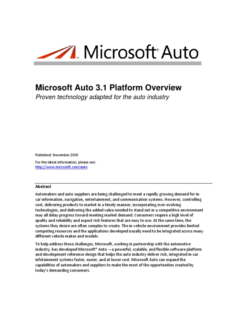 Microsoft Auto 3.1 Platform Overview: Proven Technology Adapted For The ...