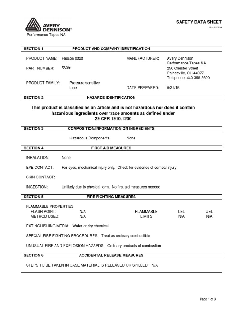 Fasson 0828 Safety Data Sheet | PDF | Firefighting | Fires