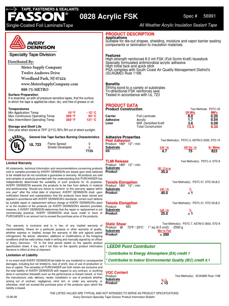 Fasson 0828 Datasheet | PDF | Adhesive | Legal Liability