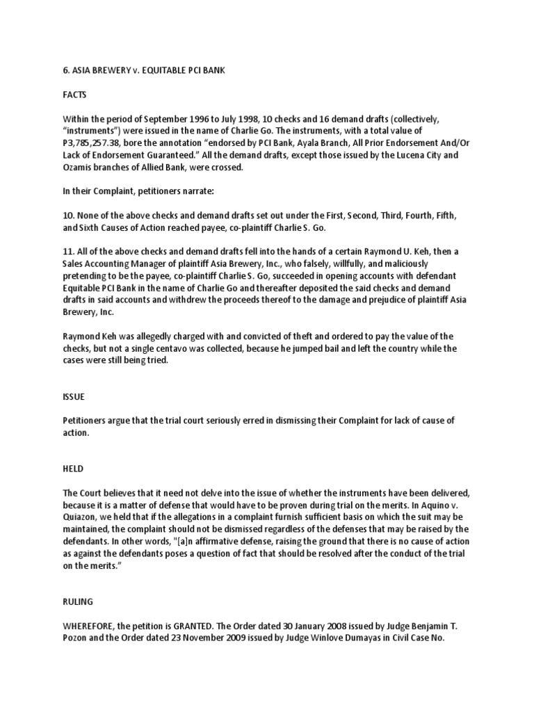 Commrev Digest | PDF | Negotiable Instrument | Cheque