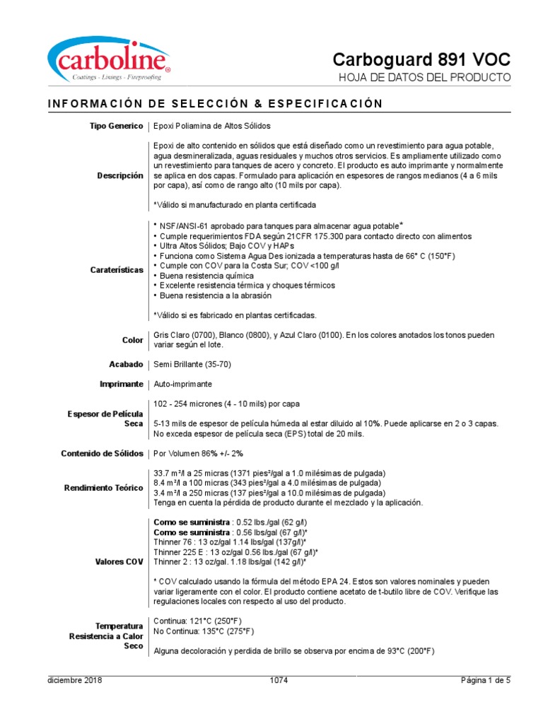 Carboguard 891 VOC PDS | PDF | Hormigón | Humedad relativa