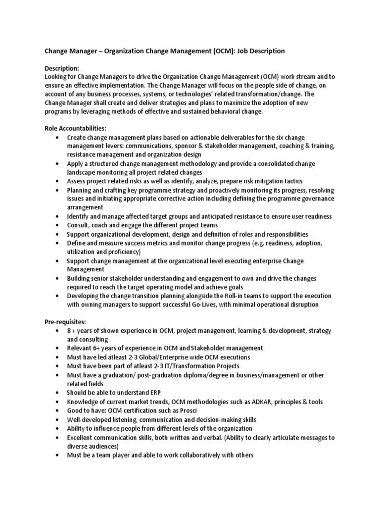Birlasoft - Change Manager - Organization Change Management (OCM) - Job ...