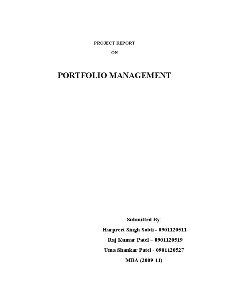 Portfolio Management Project Report | PDF | Investment Management ...
