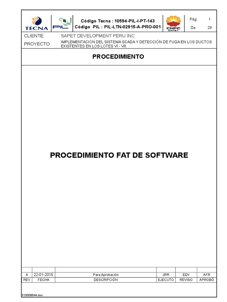 Ejemplo Procedimiento de Pruebas FAT SCADA PDF | PDF | Scada | Software