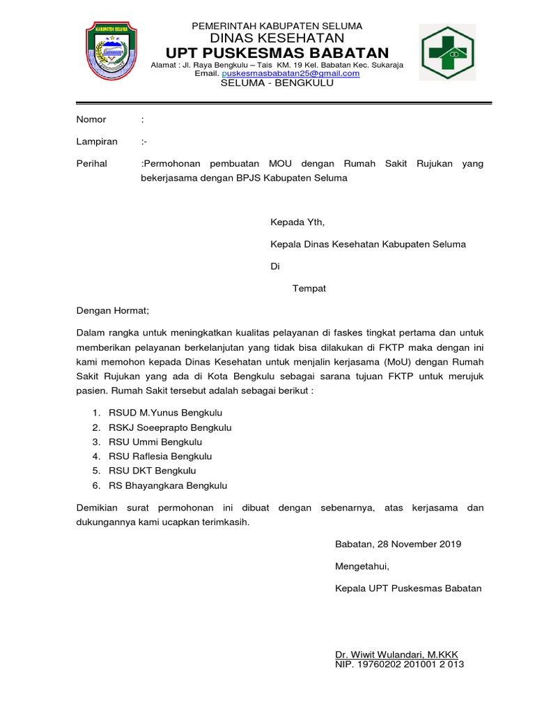 Surat Permohonan Mou Ke Dinkes | PDF