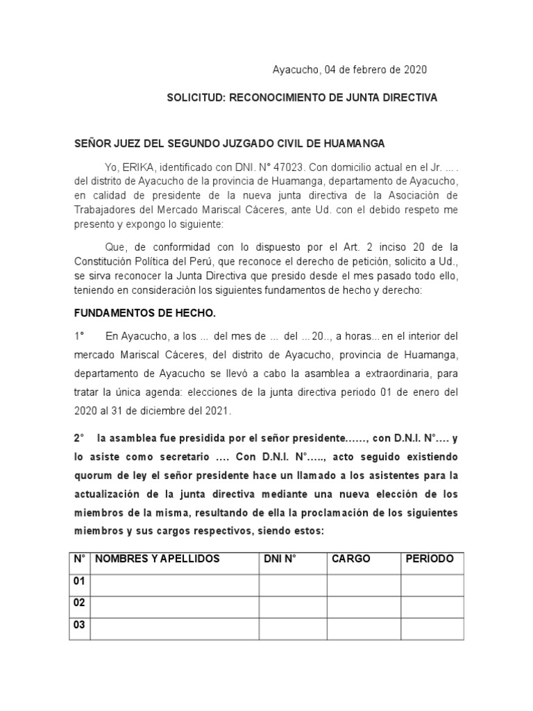 Solicitud de Reconocimiento de Junta Directiva | PDF | Instituciones sociales | Ciencias sociales