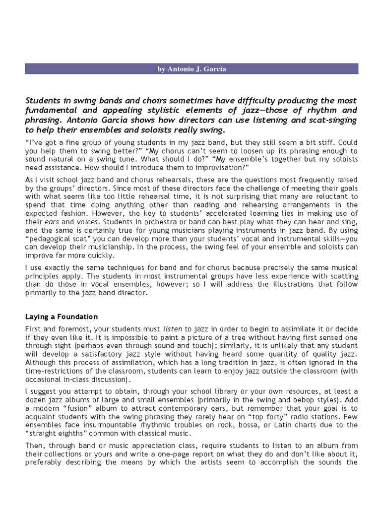 Pedagogical Scat | PDF | Singing | Jazz