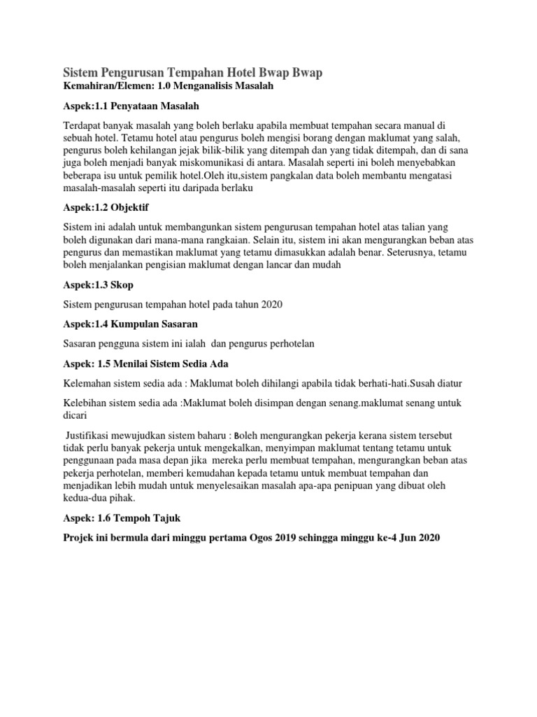 Sistem Pengurusan Tempahan Hotel Bwap Bwap | PDF